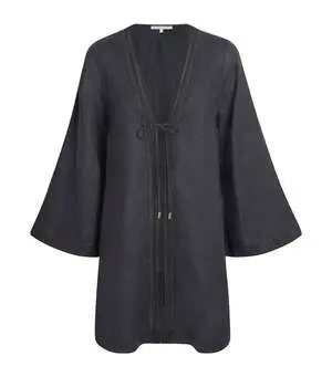 Heidi Klein Linen Meteora Mini Kaftan - Black