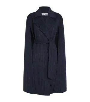 WOLK MORAIS Cashmere Pinstripe Tie-waist Cape Coat - Navy
