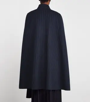 WOLK MORAIS Cashmere Pinstripe Tie-waist Cape Coat - Navy
