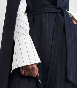 WOLK MORAIS Cashmere Pinstripe Tie-waist Cape Coat - Navy