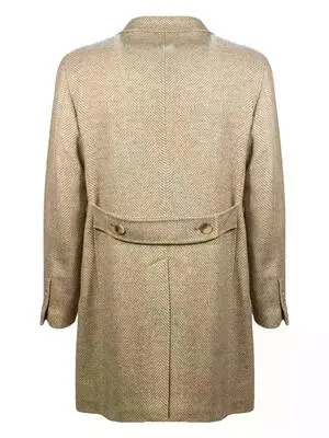 Tagliatore Herringbone Weave Brooch Coat - Neutrals