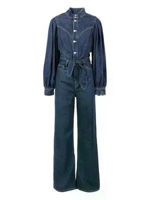 7 For All Mankind Tie-waist Long-sleeve Jumpsuit - Blue