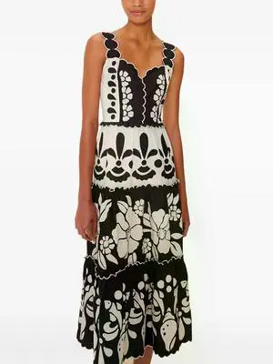 Farm Rio Scalloped Trim Midi Dress