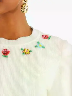 Farm Rio Beaded Puff-sleeve Top