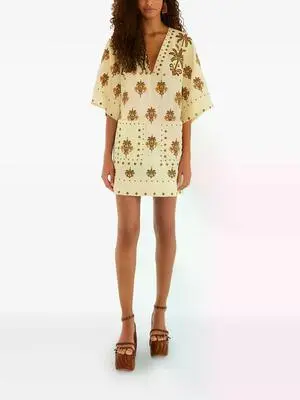 Farm Rio Studded Palm-print Mini Dress