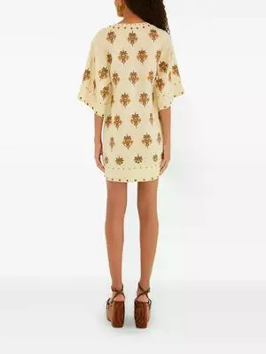 Farm Rio Studded Palm-print Mini Dress
