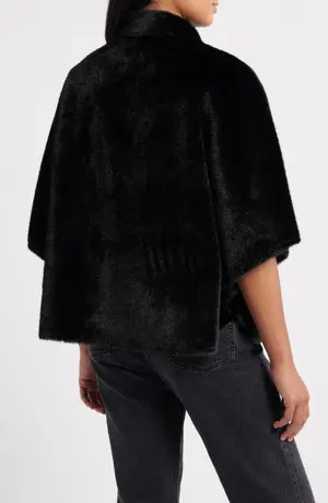 Wit & Wisdom Faux Fur Capelet With Crystal Brooch - Black