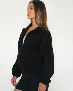 REBODY Cargo Nylon Windbreaker Jacket - Black