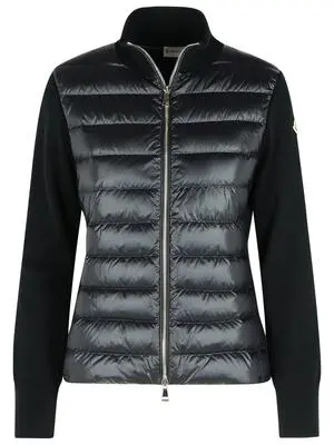 Moncler Padded Wool And Nylon Cardigan With Zip - Black