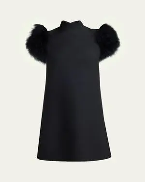 Valentino Garavani Feather-sleeve Mini Dress - Nero
