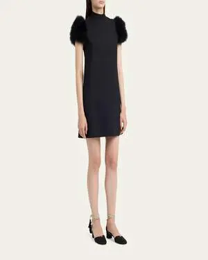 Valentino Garavani Feather-sleeve Mini Dress - Nero