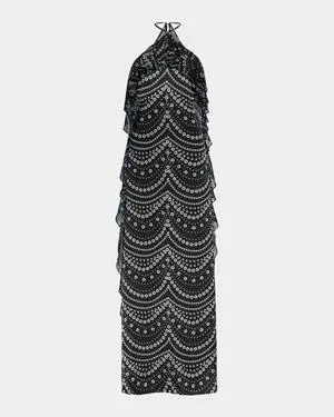 Misa Stranded Pearls Lupita Halter Maxi Dress