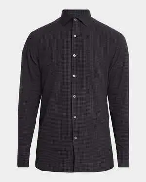 Zegna Cotton And Cashmere Check Button-down Shirt - Gray