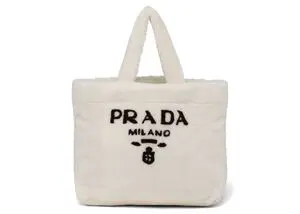 Prada Shearling Tote Bag With Intarsia Logo