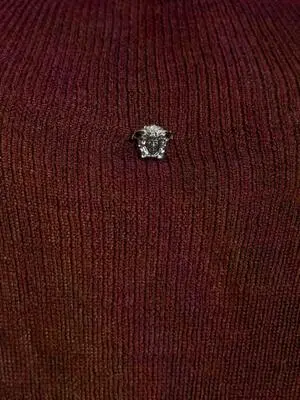 Versace Ribbed Knit Mock Neck Sweater With Medusa Stud
