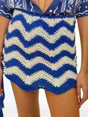 Farm Rio Chevron Tasseled Mini Skirt - Blue