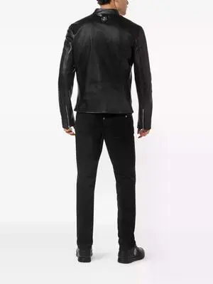 BILLIONAIRE Embroidered Zip-fastening Leather Jacket