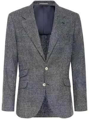 Brunello Cucinelli Single-breasted Checked Blazer - Blue