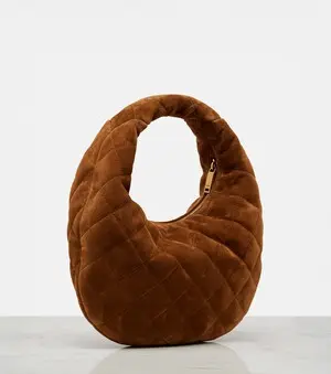 Saint Laurent Quilted Suede Top Handle Bag - Brown