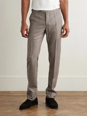 Sid Mashburn Ghost Straight-leg Prince Of Wales Wool-hopsack Suit Trousers