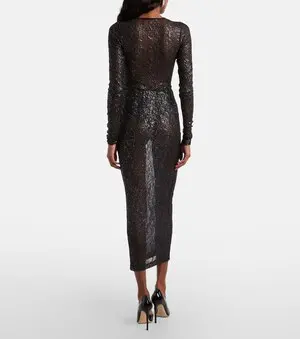 Wardrobe.NYC Floral Lace Midi Skirt - Black