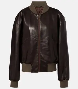 THE ROW Morisel Leather Bomber Jacket - Brown