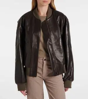 THE ROW Morisel Leather Bomber Jacket - Brown