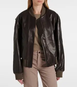 THE ROW Morisel Leather Bomber Jacket - Brown