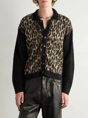 SAINT MXXXXXX Leopard-jacquard Brushed Cardigan