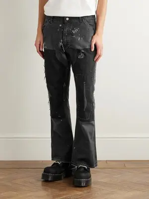 SAINT MXXXXXX Slim-fit Flared Double-knee Distressed Jeans - Black