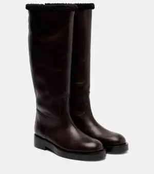 Paris Texas Shearling-trimmed Leather Knee-high Boots