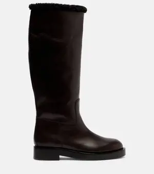 Paris Texas Shearling-trimmed Leather Knee-high Boots