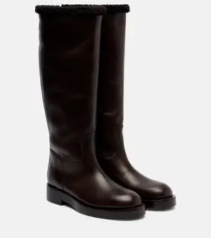 Paris Texas Shearling-trimmed Leather Knee-high Boots - Brown