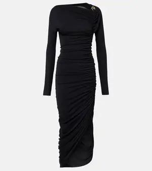 FERRAGAMO Ruched Jersey Midi Dress - Black