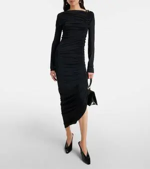 FERRAGAMO Ruched Jersey Midi Dress