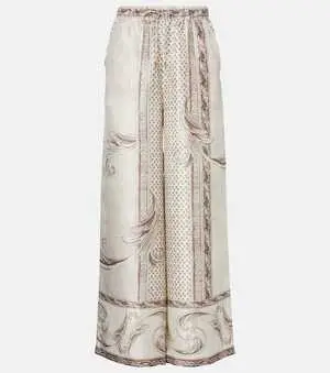 Max Mara Rive Printed Silk Satin Wide-leg Pants - White