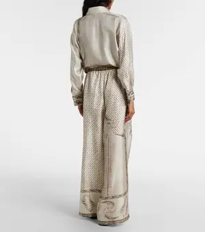 Max Mara Rive Printed Silk Satin Wide-leg Pants - White