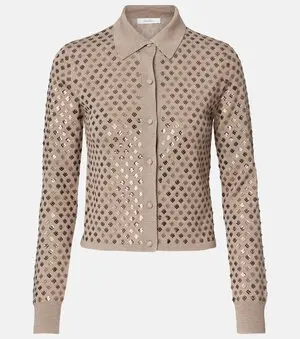 Max Mara Ragno Sequined Virgin Wool Cardigan - Beige