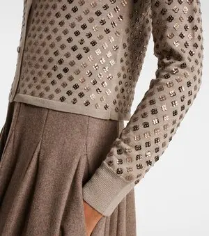 Max Mara Ragno Sequined Virgin Wool Cardigan - Beige