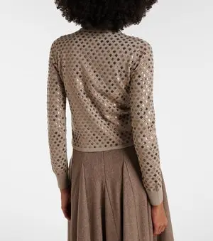 Max Mara Ragno Sequined Virgin Wool Cardigan - Beige