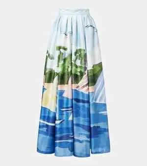 LEO LIN Printed Pleated Maxi Skirt