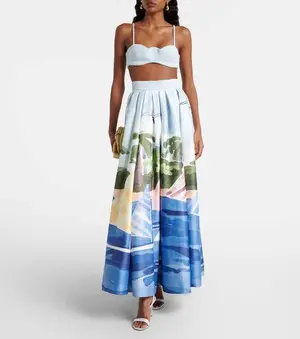 LEO LIN Printed Pleated Maxi Skirt