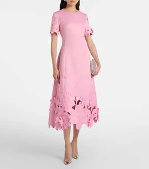LEO LIN Floral-appliqué Embroidered Cocktail Dress - Pink