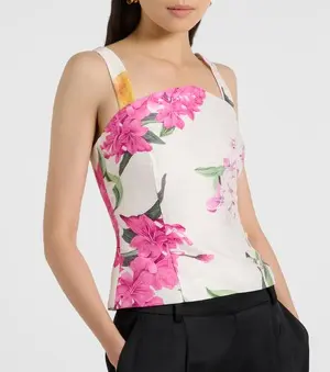 LEO LIN Isadora Floral Print Linen-blend Top