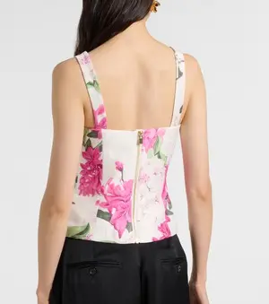 LEO LIN Isadora Floral Print Linen-blend Top