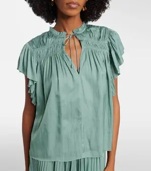 Ulla Johnson Plissé Satin Top - Blue