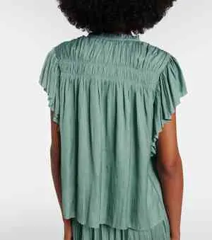Ulla Johnson Plissé Satin Top - Blue
