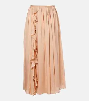Ulla Johnson Zena Ruffled Silk Chiffon Midi Skirt - Pink