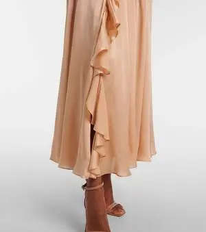 Ulla Johnson Zena Ruffled Silk Chiffon Midi Skirt - Pink