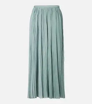 Ulla Johnson Lulu Satin Plissé Maxi Skirt - Blue